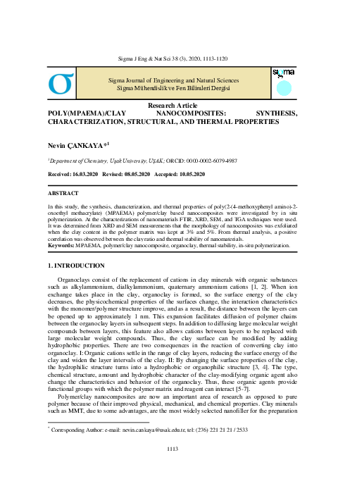 (PDF) Poly ( Mpaema ) / Clay Nanocomposites : Synthesis ...
