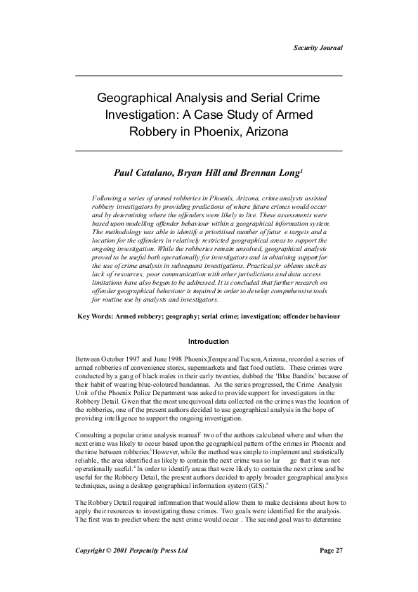 (PDF) Geographical Analysis and Serial Crime Investigation: A Case ...