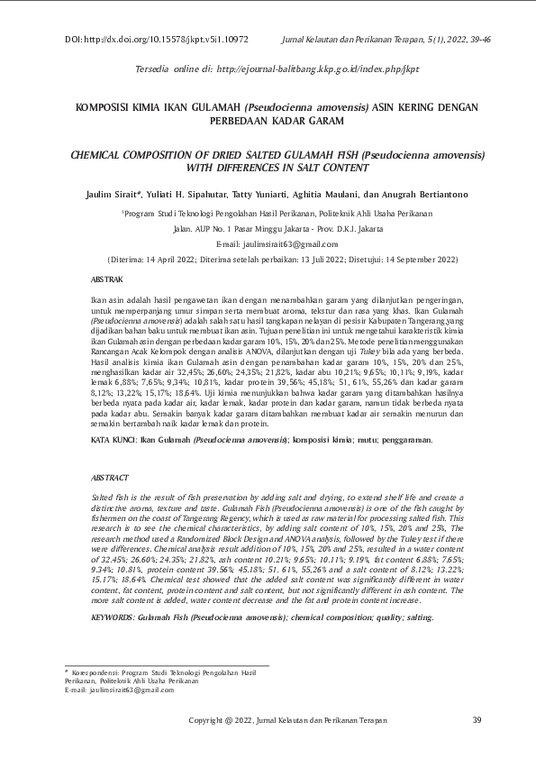 (PDF) KOMPOSISI KIMIA IKAN GULAMAH (Pseudocienna Amovensis) ASIN KERING ...