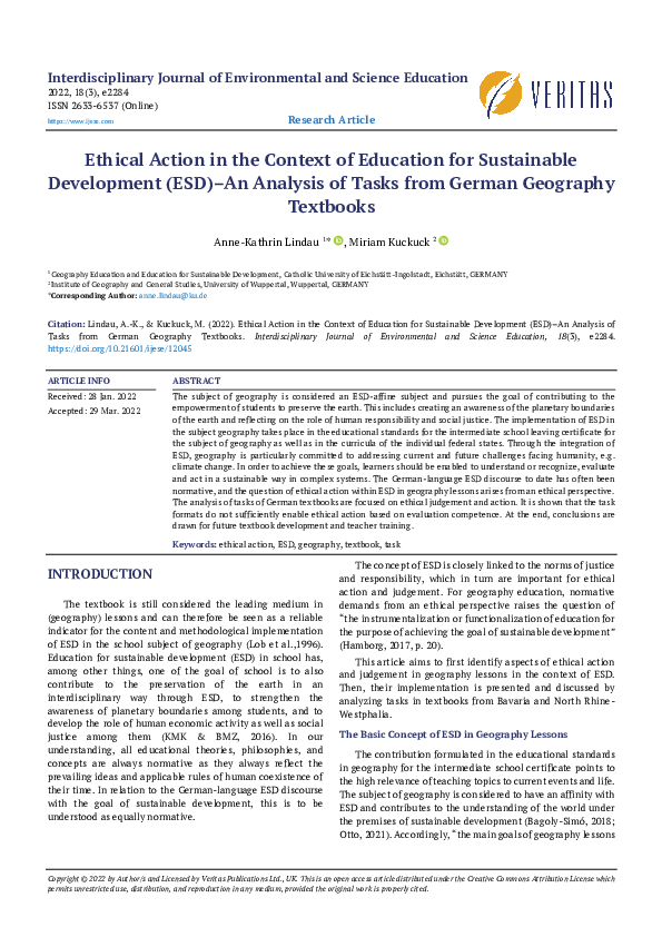 (PDF) Ethical Action in the Context of Education for Sustainable ...