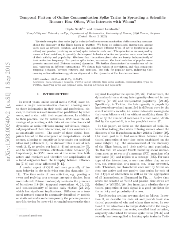 (PDF) Temporal pattern of online communication spike trains in ...