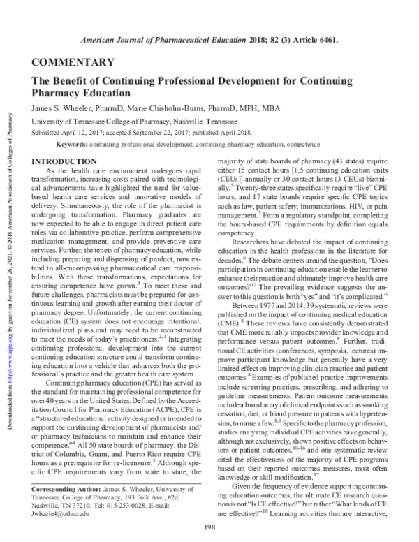 (PDF) The Benefit of Continuing Professional Development for Continuing Pharmacy Education