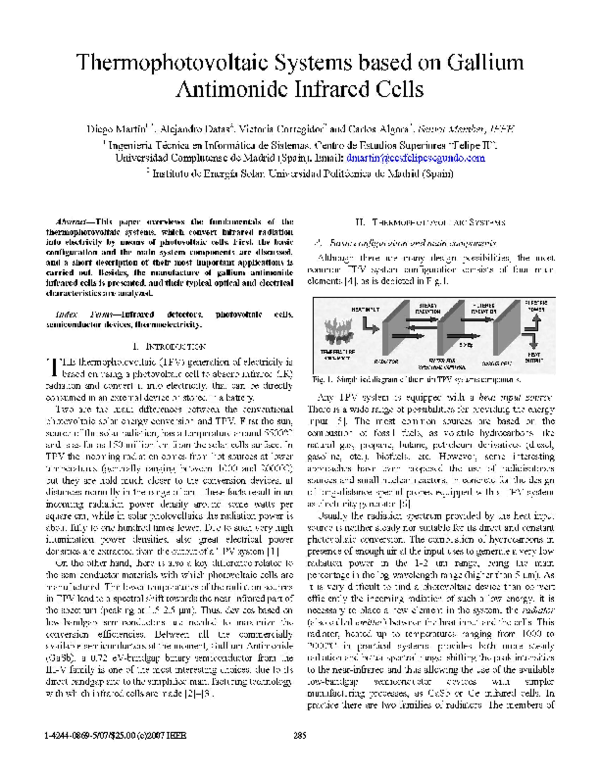 (PDF) Thermophotovoltaic Systems based on Gallium Antimonide Infrared Cells