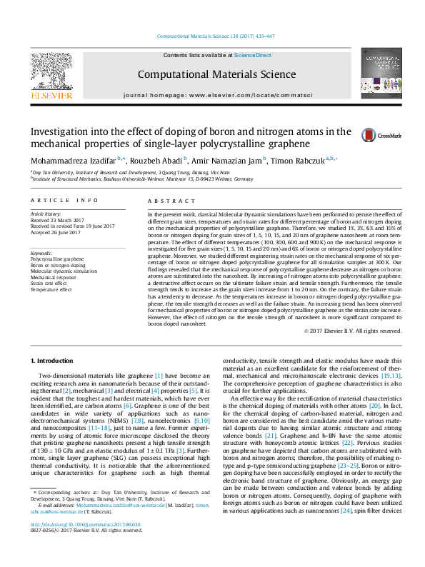 (PDF) Investigation into the effect of doping of boron and nitrogen atoms in the mechanical ...