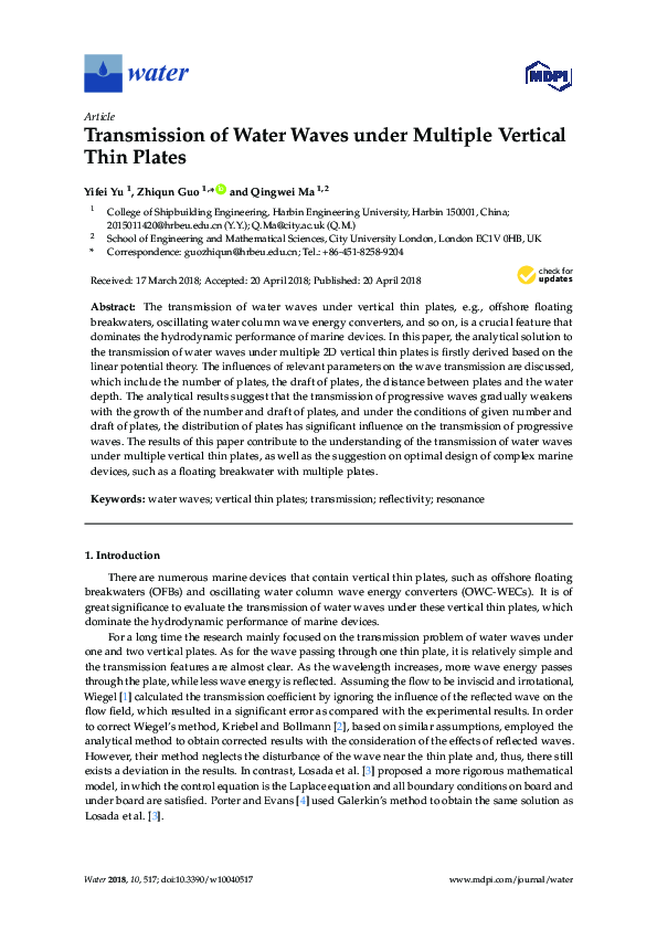 (PDF) Transmission of Water Waves under Multiple Vertical Thin Plates