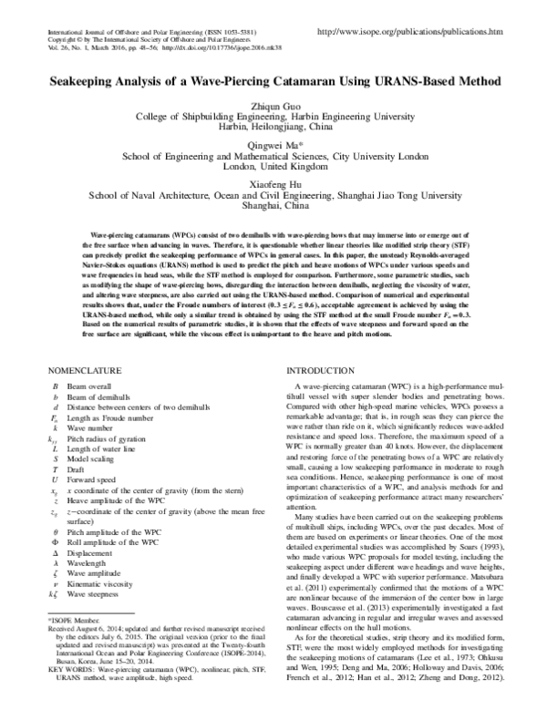 (PDF) Seakeeping Analysis of a Wave-Piercing Catamaran Using URANS ...
