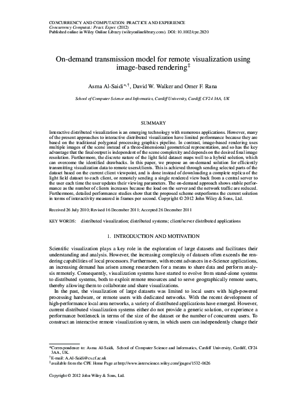 (PDF) On-demand transmission model for remote visualization using image-based rendering
