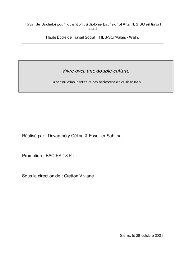 (PDF) Vivre avec une double-culture: la construction identitaire des ...