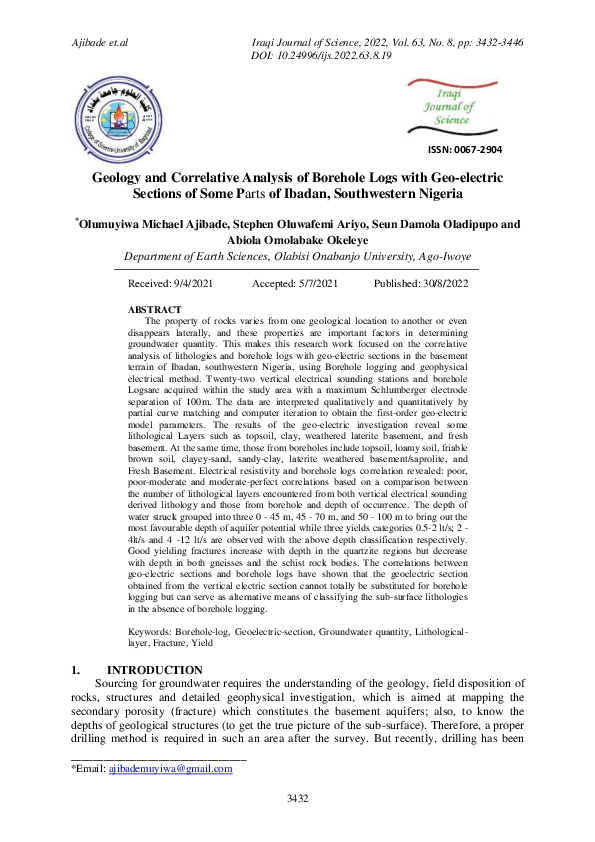 (PDF) Geology and Correlative Analysis of Borehole Logs with Geo-electric Sections of Some Parts ...