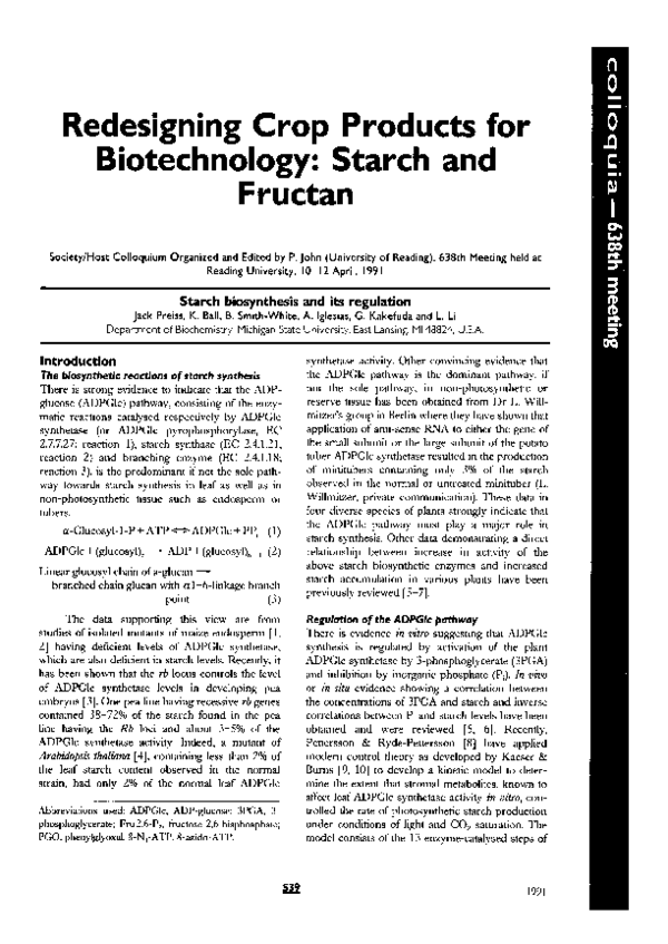 (PDF) Starch biosynthesis and its regulation
