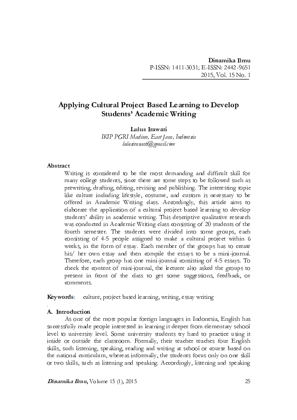 (PDF) Applying Cultural Project Based Learning to Develop Students’ Academic Writing