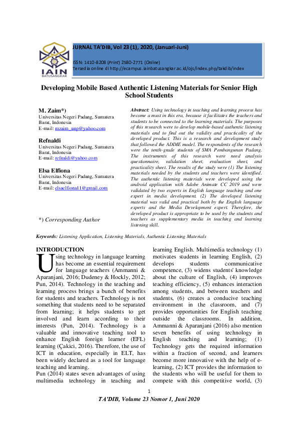 (PDF) Developing Mobile Based Authentic Listening Materials for Senior ...