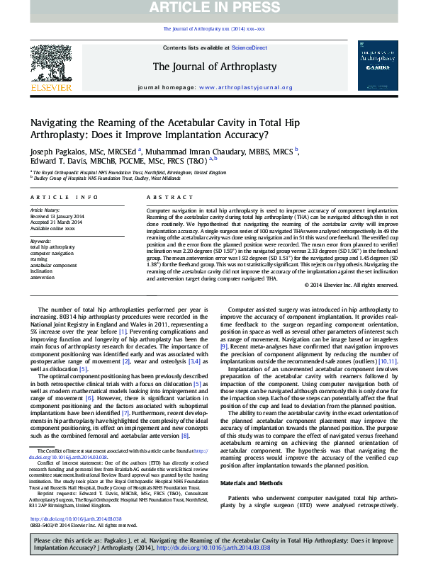 (PDF) Navigating the reaming of the acetabular cavity in Total Hip ...