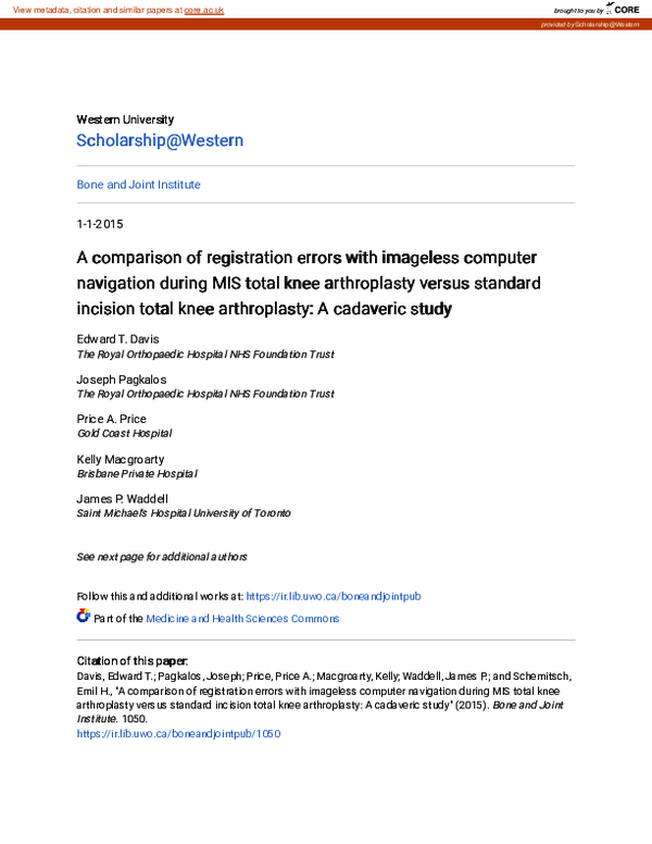 (PDF) A comparison of registration errors with imageless computer navigation during MIS total ...