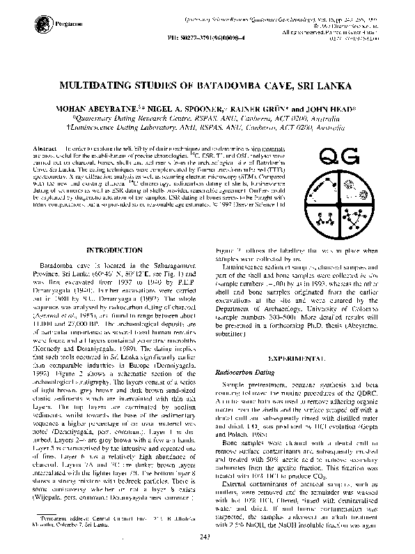 (PDF) Multidating studies of Batadomba Cave, Sri Lanka