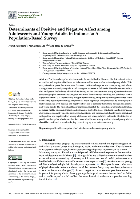 (PDF) Determinants of Positive and Negative Affect among Adolescents ...