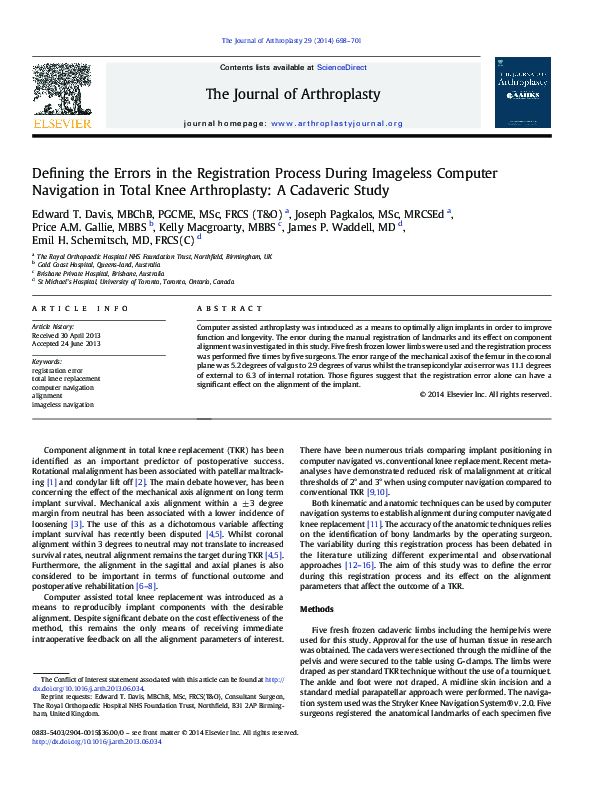 (PDF) Defining the Errors in the Registration Process During Imageless Computer Navigation in ...