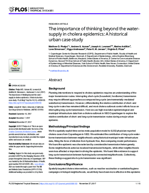 (PDF) The importance of thinking beyond the water-supply in cholera ...