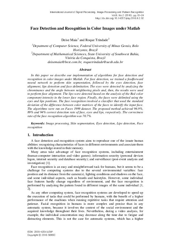 (PDF) Face Detection and Recognition in Color Images under Matlab