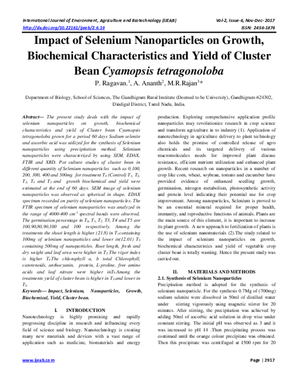 Pdf Impact Of Selenium Nanoparticles On Growth Biochemical Characteristics And Yield Of