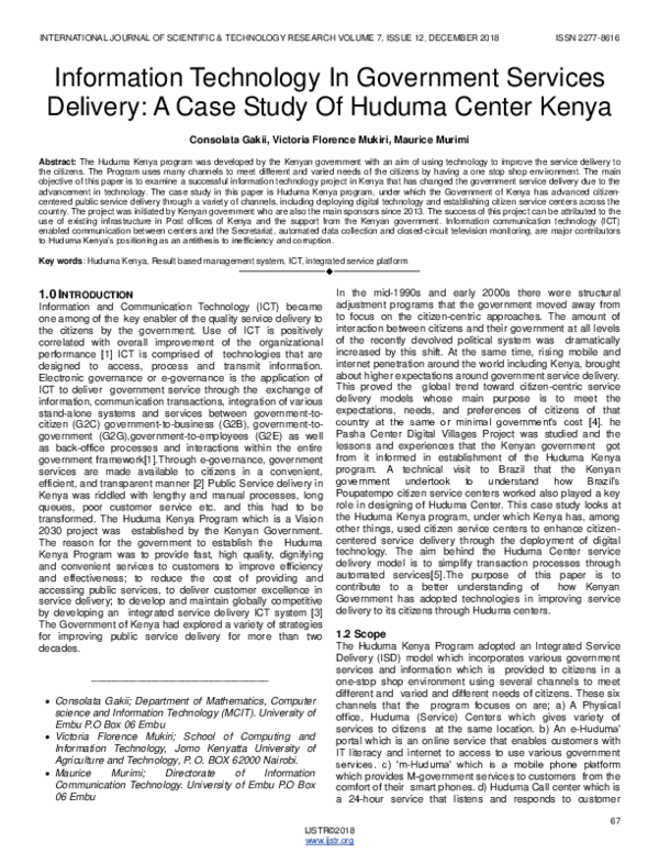 (PDF) Information Technology In Government Services Delivery: A Case ...