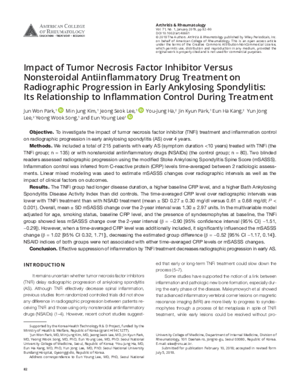 (PDF) Impact of tumour necrosis factor inhibitor versus non-steroidal ...