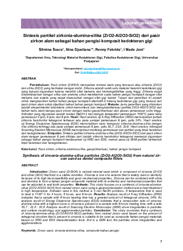 (PDF) Sintesis partikel zirkonia-alumina-silika (ZrO2-Al2O3-SiO2) dari ...