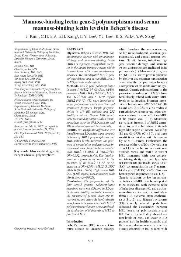 Pdf Mannose Binding Lectin Gene 2 Polymorphisms And Serum Mannose Binding Lectin Levels In