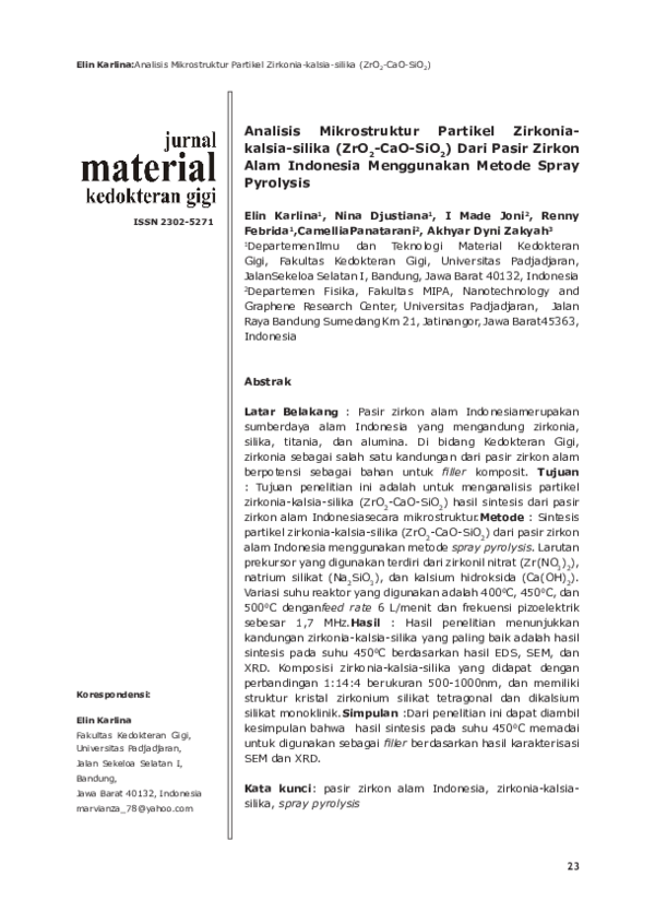 (PDF) Analisis Mikrostruktur Partikel Zirkoniakalsia-silika (ZrO 2 -CaO ...