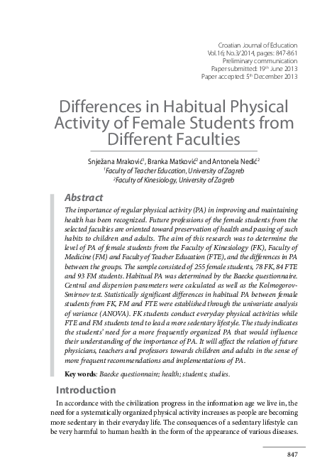(PDF) Differences in Habitual Physical Activity of Female Students from ...