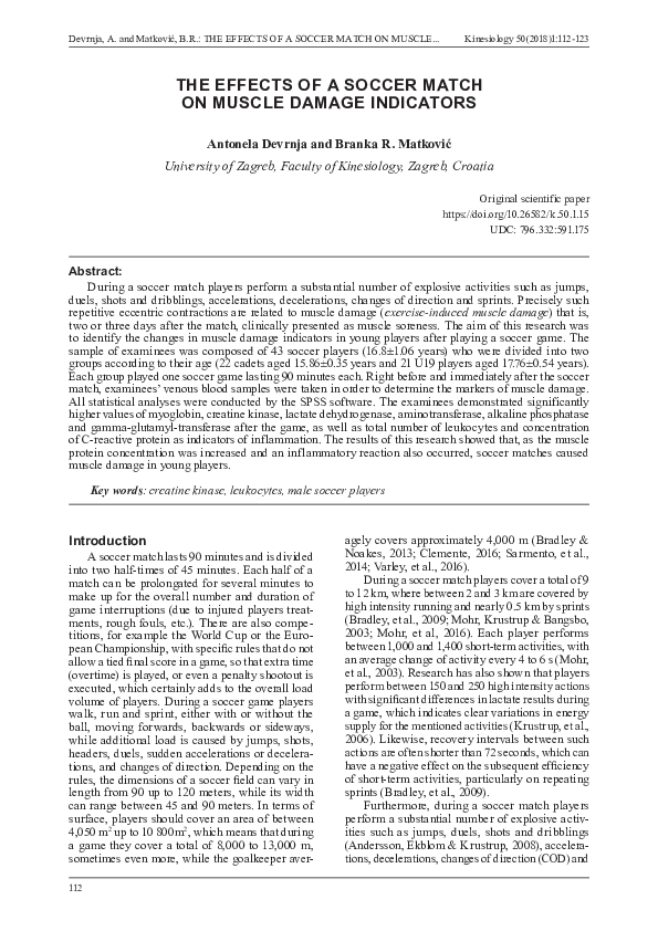 (PDF) The effects of a soccer match on muscle damage indicators