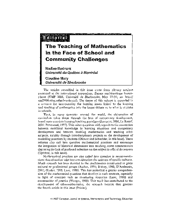 (PDF) Editorial: The teaching of mathematics in the face of school and ...