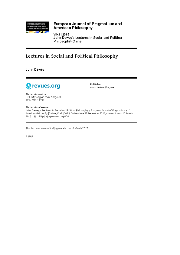 (PDF) Lectures in Social and Political Philosophy