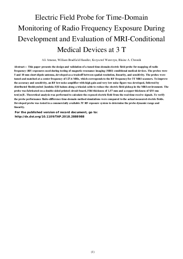 (PDF) Electric Field Probe for Time-Domain Monitoring of Radio ...