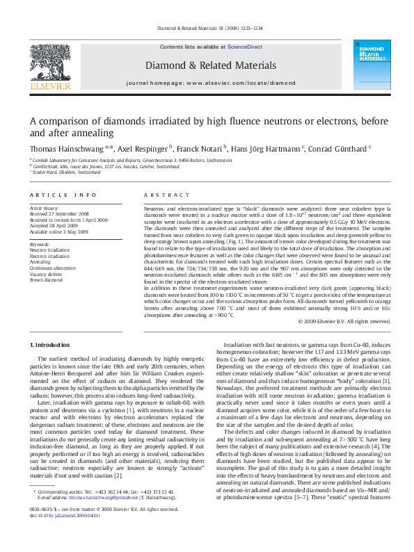 (PDF) A comparison of diamonds irradiated by high fluence neutrons or ...