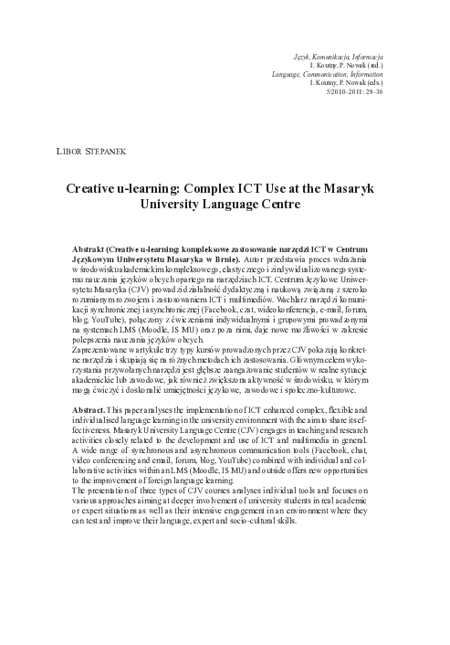 (PDF) Creative u-learning: Complex ICT Use at the Masaryk University ...