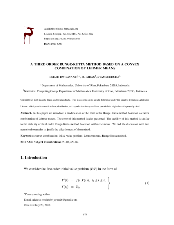 Pdf A Third Order Runge Kutta Method Based On A Convex Combination Of