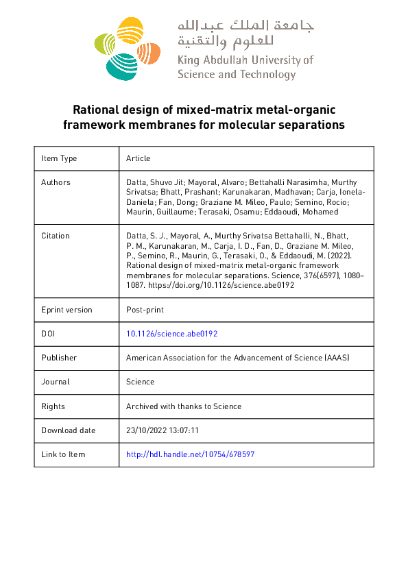 (PDF) Rational design of mixed-matrix metal-organic framework membranes ...