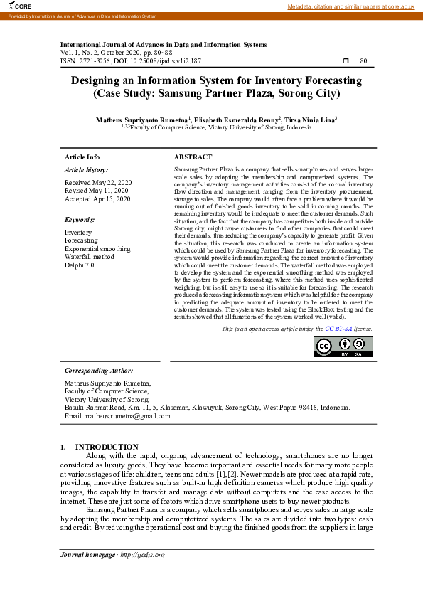 (PDF) Designing an Information System for Inventory Forecasting