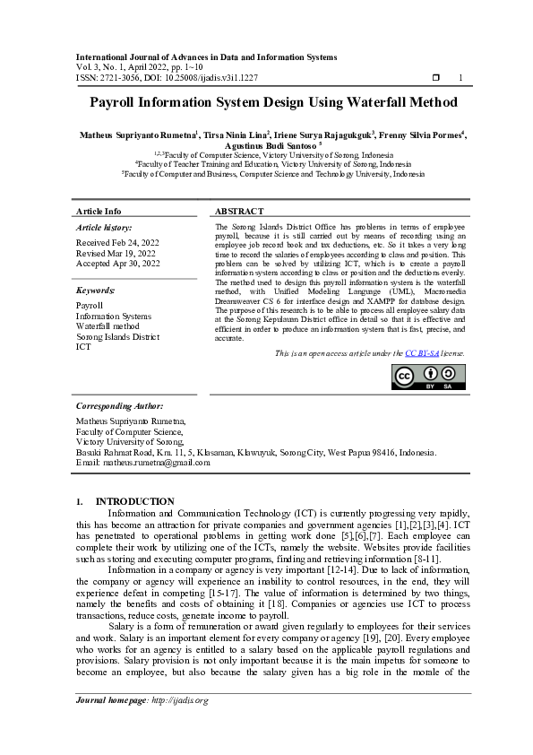 (PDF) Payroll Information System Design Using Waterfall Method