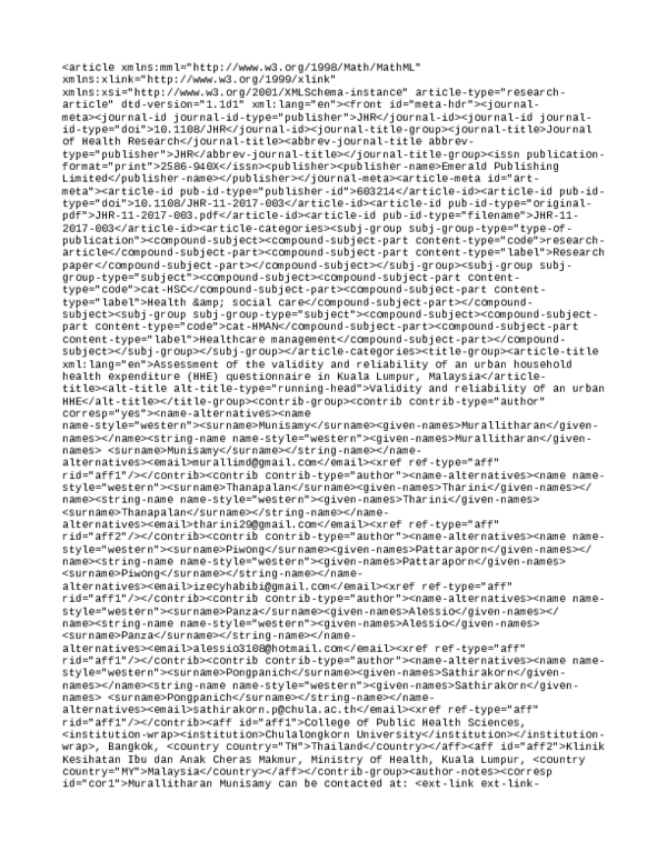 Assessment of the validity and reliability of an urban household health ...