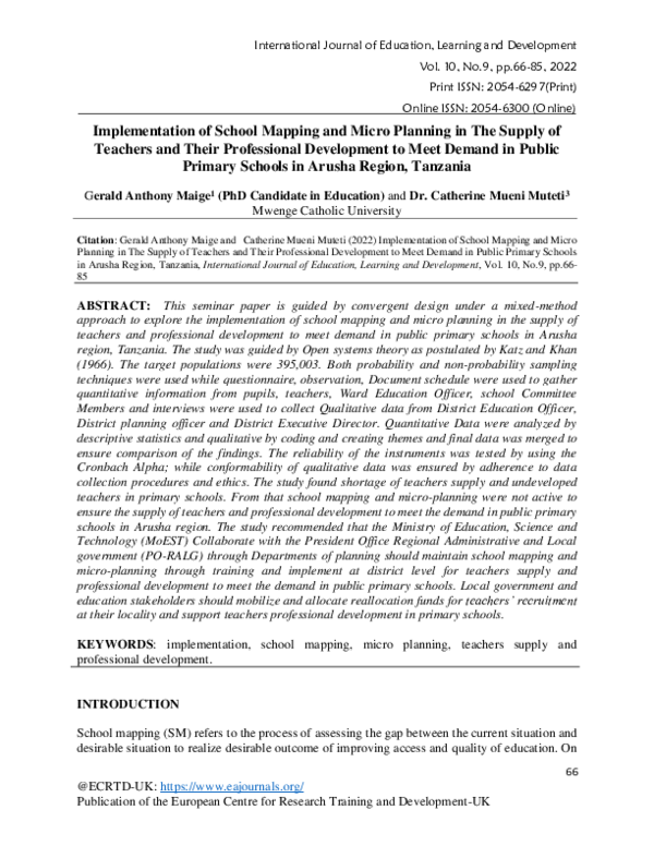 (PDF) Implementation of School Mapping and Micro Planning in The Supply of Teachers and Their ...