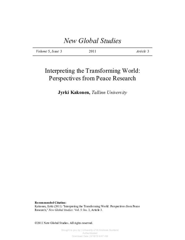 (PDF) Interpreting the Transforming World: Perspectives from Peace Research