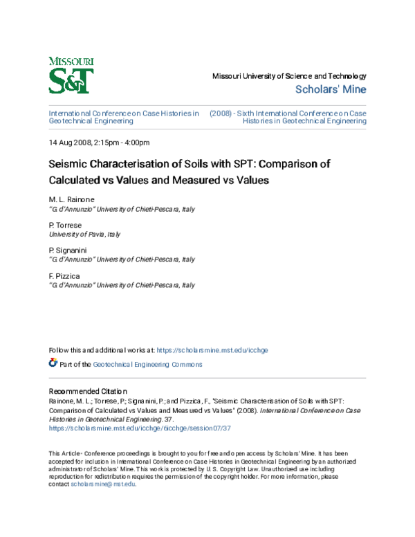 (PDF) Seismic Characterisation of Soils with SPT: Comparison of ...