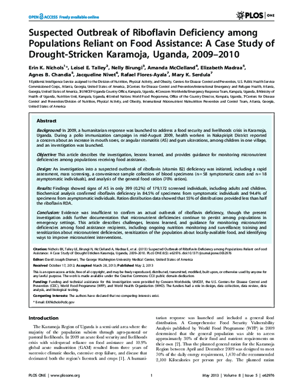 (PDF) Suspected Outbreak of Riboflavin Deficiency among Populations ...