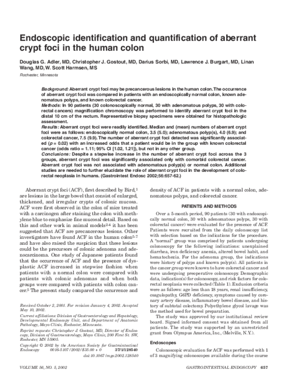 (PDF) Endoscopic identification and quantification of aberrant crypt ...