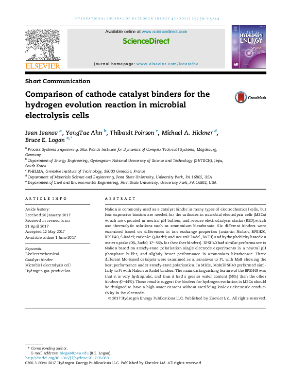 (PDF) Comparison of cathode catalyst binders for the hydrogen evolution ...