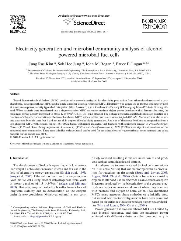 (PDF) Electricity generation and microbial community analysis of ...