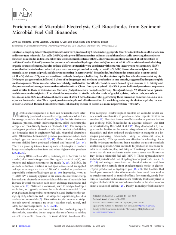 (PDF) Enrichment of Microbial Electrolysis Cell Biocathodes from ...