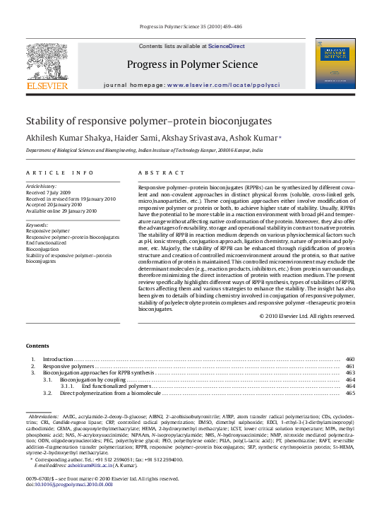 (PDF) Stability of responsive polymer–protein bioconjugates | Haider ...